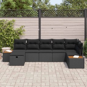 Sada zahradních pohovek s polštářem 7 pcs Černá Poly ratan 3360972