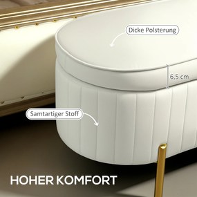 HOMCOM Lavice s víkem a úložným prostorem, potah z látky, kov, krémově bílá + zlatá