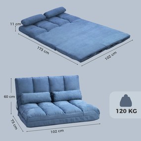 Rozkládací pohovka 2 v 1 HOMCOM, 102L x 73W x 60H cm, s třísměrně nastavitelným opěradlem, sedák, samet, ocel, modrá| Aos