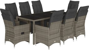 9dílný zahradní bistro set s poduškami šedý polyratan 3276898