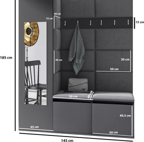 Eka Předsíňová stěna s čalouněnými panely Trinity 14 - Grafit / Šedá 2314