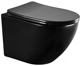 Mexen LENA Rimless mísa závěsná se sedátkem volně-padajícím SLIM, 48 x 36 cm, černá, 3322XX85-39100185