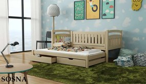 Dřevěná postel GALAXY  s úložným prostorem a výsuvným lůžkem  90x190cm - PŘÍRODNÍ