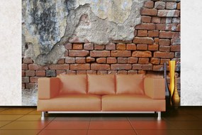 DIMEX | Samolepicí vliesová fototapeta na zeď Oprýskaná cihlová stěna MA-5-2677 | 375 x 250 cm | červená, bílá, oranžová