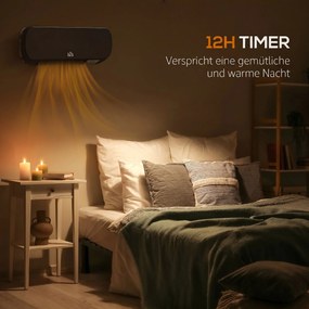 HOMCOM Topný ventilátor na stěnu 2000W s dálkovým ovládáním, 2 topné režimy, LED displej, 12hodinový časovač pro koupelnu 820-254V90BK