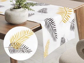 Biante Bavlněný běhoun na stůl Sandra SA-219 Zlaté a černé palmové listy na bílém 20x160 cm