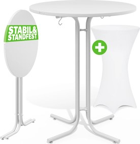Barový stolek bílý 110x70cm + Potah na barový stolek bílý Ø70cm