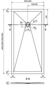 Mexen Stone+, čtvercová vanička z minerálního kompozitu 180 x 100 cm, bílá, zlatá lesklá krytka, 44101018-G