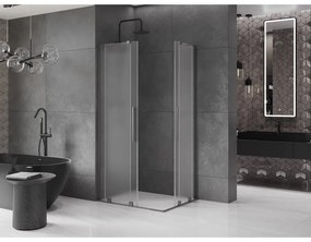Mexen Velar L Duo, sprchový kout s posuvnými dveřmi 100 x 90 cm, 8mm sklo námraza, broušený grafit, 871-100-090-02-33-66