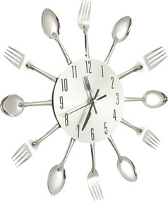 Nástěnné hodiny s vidličkami a lžícemi stříbrné 31 cm hliník 325162