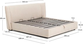 Béžová čalouněná dvoulůžková postel z žinylky s úložným prostorem s roštem 180x200 cm Arvian – Kave Home