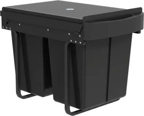 HOMCOM vysunovací odpadkový koš do skříňky, systém třídění odpadu, 2 x 20 L, vyjímatelné vnitřní nádoby, 52 x 33,5 x 41 cm, černá