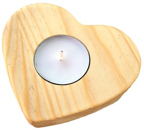 Svícen na 1 čajovou svíčku Dřevo: Borovice, Tvar: Srdce