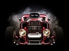 Vícedílný obraz Hot Rod Auto Na Pozadí Kouře Nedostatek Nedostatek Přírodní plátno 200x150