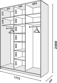 Skříň 3D 1800x2400x600, 3 zrcadla, bílá