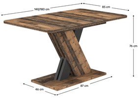 Kondela Jídelní rozkládací stůl, old style dark/matera, 140-180x85 cm, EXIL