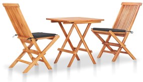 3dílný bistro set antracitové podušky masivní teakové dřevo 3063225