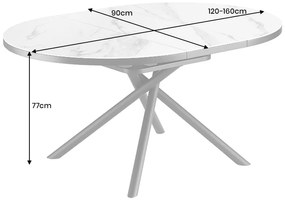 Rozkládací keramický jídelní stůl Mairead 120-160 cm bílý