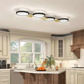 Stropní svítidlo LED 38W 1500LM 3000K-6500K Stropní svítidlo Lampa do obývacího pokoje se 4 žárovkami dálkové ovládání Černá+zlatá