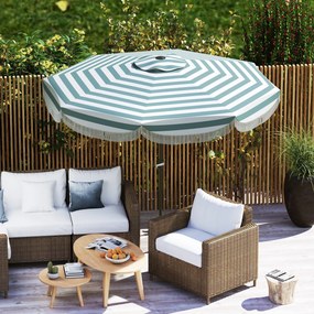 Outsunny Zahradní Slunečník s Obloukovým Úhlem Ø2,7 x 2,4 m s Kličkou pro Otevírání a Zavírání, třásně, 180 g/m² UV Ochrana UPF 30+, Ideální na Balkon