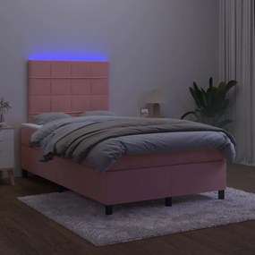 Box spring postel s matrací a LED růžová 120x200 cm samet 3136118