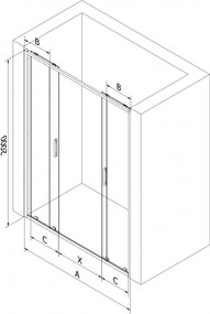 Mexen Exo, 2-křídlé posuvné 180x200 cm, 6mm čiré sklo, černý profil, 8152-180-000-70-00