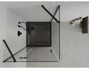 Mexen Roma, sprchový kout s 1-křídlými dveřmi 80 (dveře) x 80 (stěna) cm, 6mm čiré sklo, černý profil, slim sprchová vanička 5cm černá s černým sifonem, 854-080-080-70-00-4070B