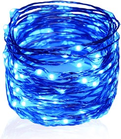 Vánoční mikro řetěz na baterie, modrá, 5m, na baterie