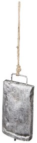 Šedý antik plechový zvonek na laně - 8*3*14 cm