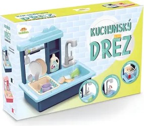 TEDDIES Dětský dřez na nádobí modrý / Dětský dřez / Funkční kohoutek /