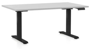 Výškově nastavitelný stůl OfficeTech D, 140 x 80 cm, černá podnož, světle šedá