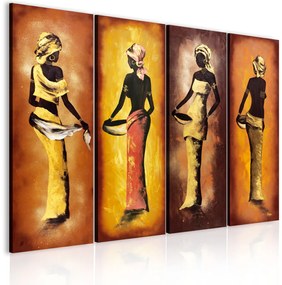 Obraz Africký motiv (4dílný) - ženské postavy na jednotném pozadí