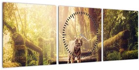 Obraz tygra v džungli (s hodinami) (90x30 cm)