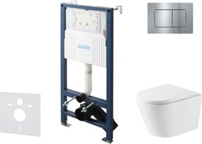 kielle Genesis New - Set předstěnové instalace, klozetu Nefia, Vortex Rimless+, sedátka softclose a tlačítka Gemini New III, lesklý chrom 30528SS53