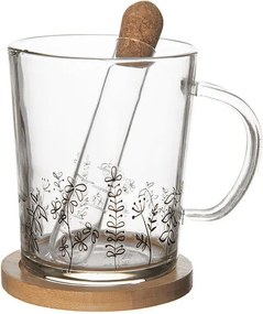 Skleněný hrnek s podtáckem a infuzérem LOUKA 420 ml