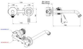 Sapho Sapho, VERSI podomítková umyvadlová baterie, černá matná, RV018/15