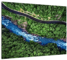 Skleněný obraz - Řeka mezi horami, Kavkaz, Rusko (70x50 cm)