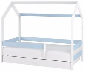 Dětská postel Domeček 160x80 cm Bílá + Modrá - Se šuplíkem