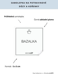 Samolepka na kořenky BAZALKA průhledná  5 × 5 cm základní písmo