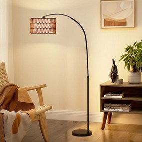 HOMCOM Stojací lampa s kloboukem z konopného provazu, výškově nastavitelná, nožní spínač, kov, černá