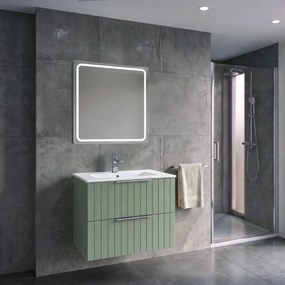 Sapho Cirasa koupelnový set skříňka 70 cm s umyvadlem a LED zrcadlem 2x zásuvka verde zelená KSET-101
