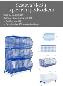 FEROPLAST spol. s.r.o Průmyslový úložný koš KS1, kompletní set 3 košů na pevných nohách