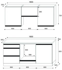 Kuchyňská linka MARINA 180 cm dub craft/lesklá černá