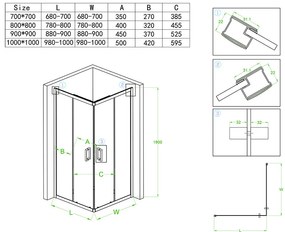 BPS-koupelny Čtvercový sprchový kout HYD-SK30D 70x70 černá/transparent - bez vaničky