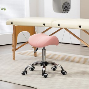 HOMCOM Výškově nastavitelná stolička 49-61 cm pracovní stolička 360° otočná stolička kancelářská stolička pro kancelář, salon, masáž, spa Růžová