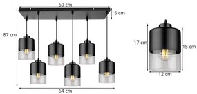 Závěsné svítidlo Roma, 6x černé/transparentní skleněné stínítko