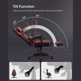 Ergonomická židle, výškově nastavitelná kancelářská židle s podnožkou, černá-červená