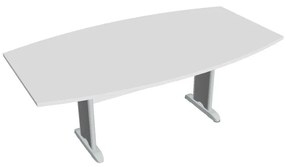 Stůl jednací sud 200 cm - Hobis Cross CJ 200 Dekor stolové desky: bílá, Dekor lamino podnože: bílá, Barva nohou: Stříbrná