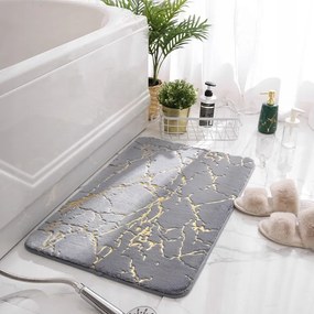 Koupelnová předložka protiskluzová/ kobereček mramor se zlatým zdobením, světle šedá-zlatá, 40x60cm