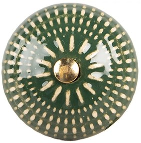 Zelená keramická knopka s dekorem - Ø 4*3 cm / S3 cm
